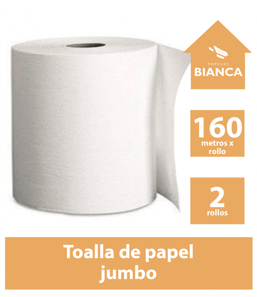 BIANCA Toalla de Papel Hoja Simple Jumbo 250mts Pack 2 Unid | Papeles Bianca